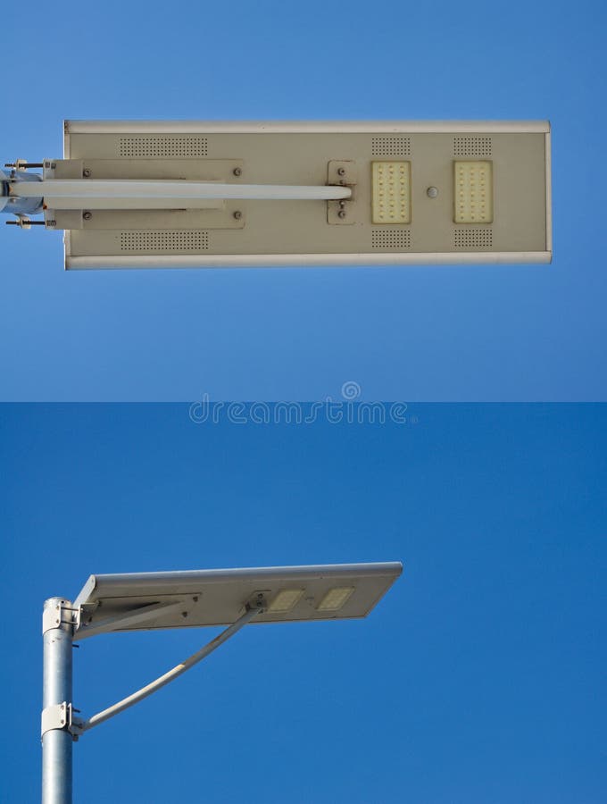 Low Angle View of Solar Cell Lighting Set Against Clear Blue Sky ...