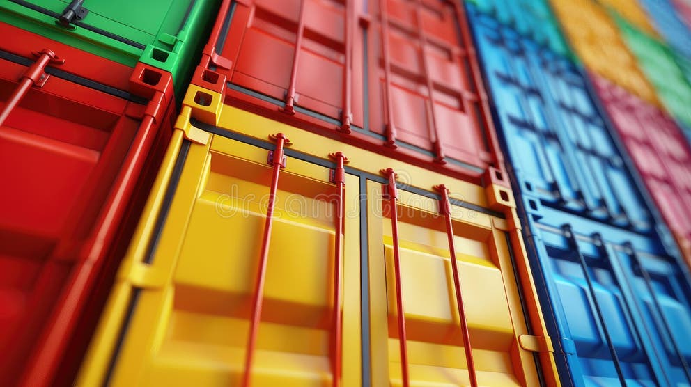 Low Angle View of a Stack of Color Shipping Containers. Selective Focus ...