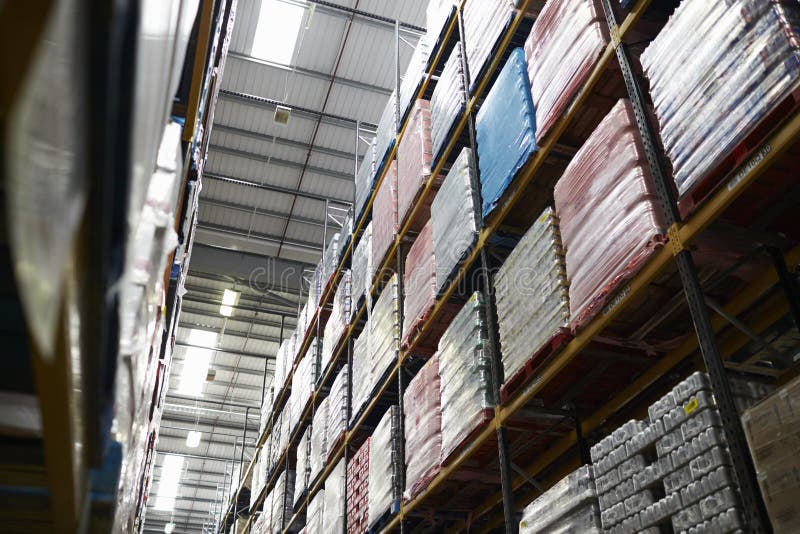 Low Angle View of Stock Stored in a Distribution Warehouse Stock Photo ...