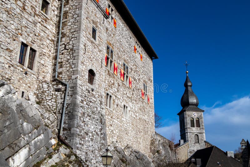 Low Angle View at Stolberg Castle and Church Tower in Stolberg, Eifel ...