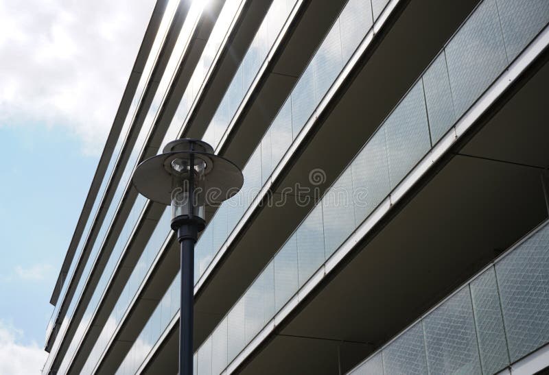 Low Angle View of Street Lamp in Front of Building Stock Image - Image ...