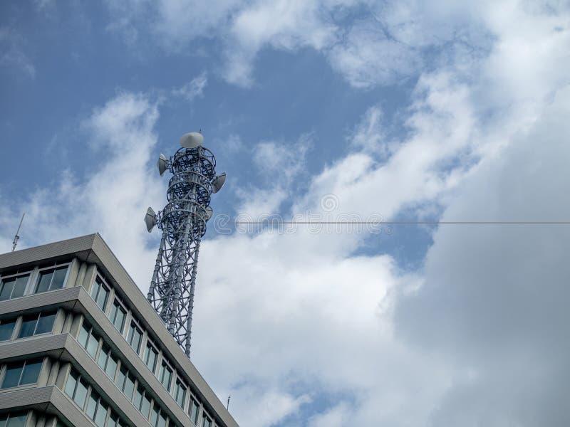 Telecommunication Tower with Radio Transmitting Equipment Stock Photo ...