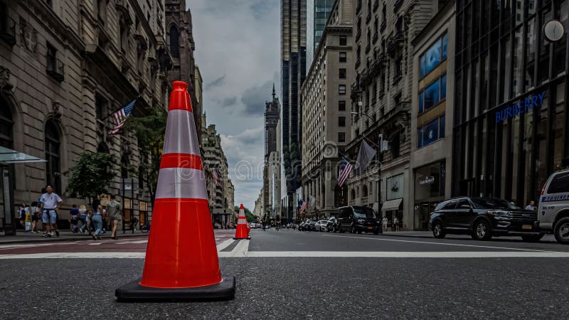 Angle View of 5th Ave., NYC Closed for Parade on Cloudy Day with Orange ...
