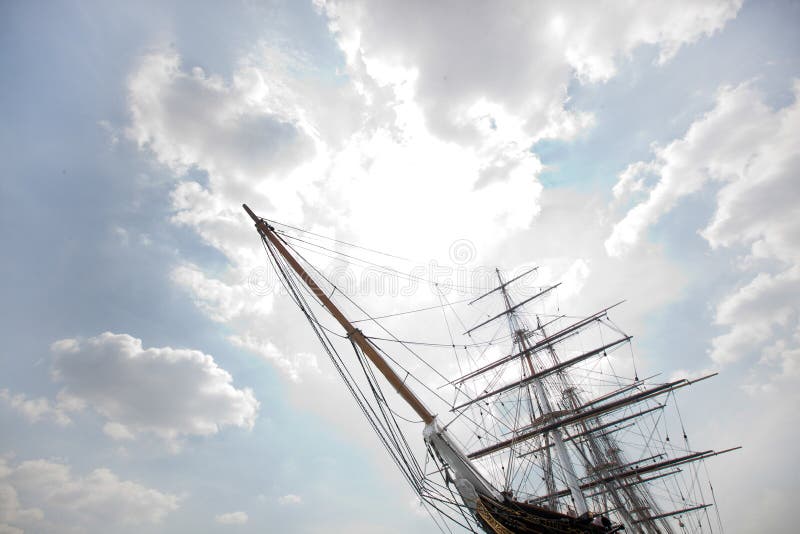 Low Angle View of Three Masted Ship Against Cloudy Sky Editorial Image ...