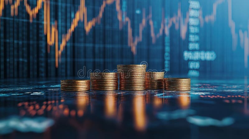 Low Angle View of Top of a Stack of Plain Gold Coins, Representing the ...
