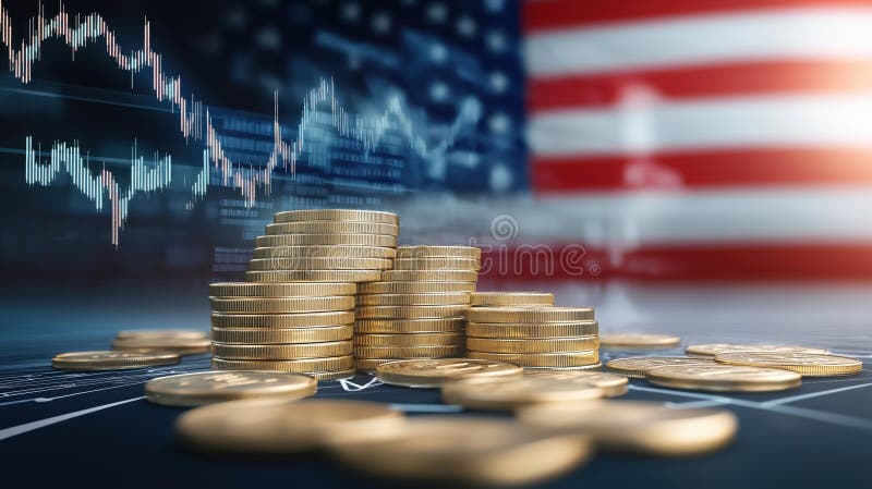 Low Angle View of Top of a Stack of Plain Gold Coins, Representing the ...