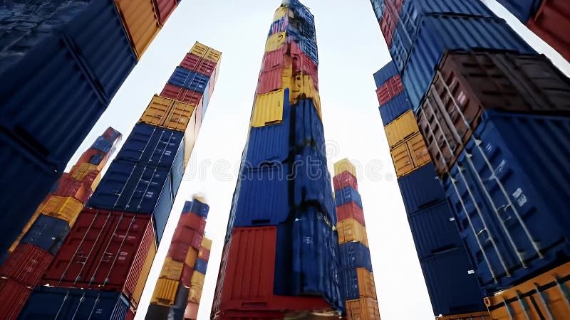 Low Angle View Stacking Colorful Metal Container Boxes at Commercial ...