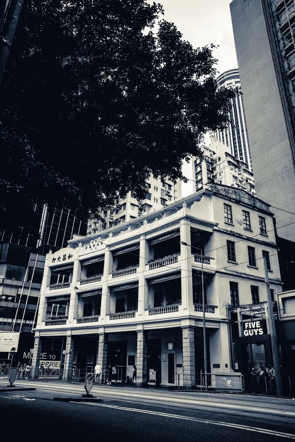 Low-angle View of a Tram Station in Wan Chai, Hong Kong Editorial Stock ...