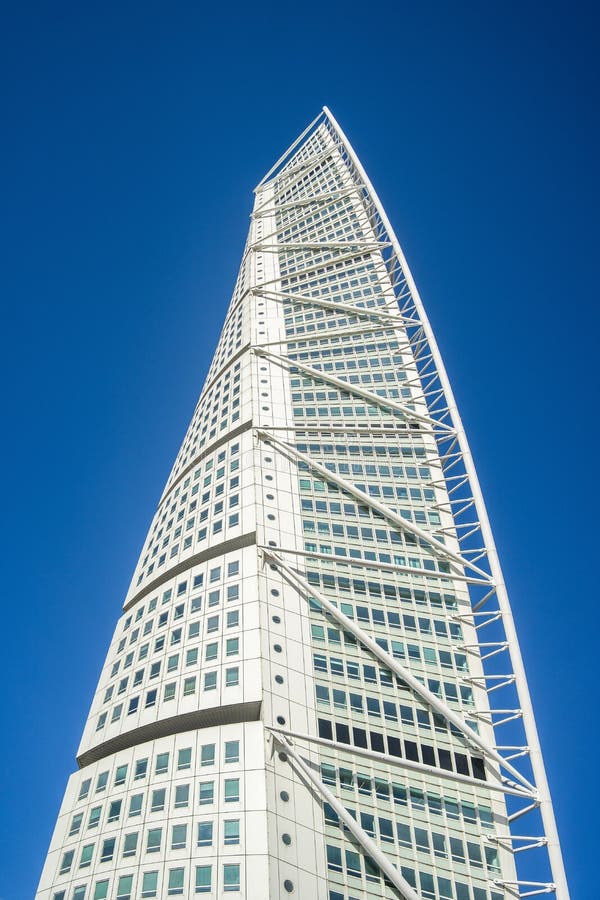 Low Angle View of the Turning Torso Under a Blue Sky and Sunlight in ...