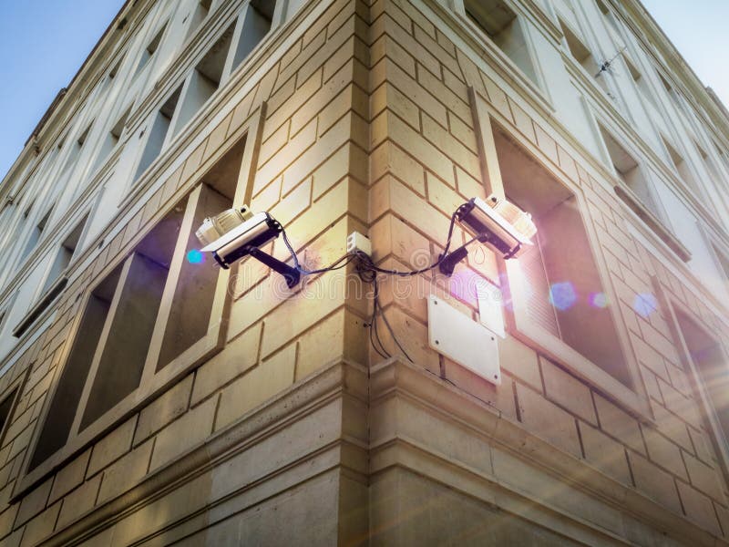 Low Angle View of Two Cameras on a Building Under the Sunlight at ...