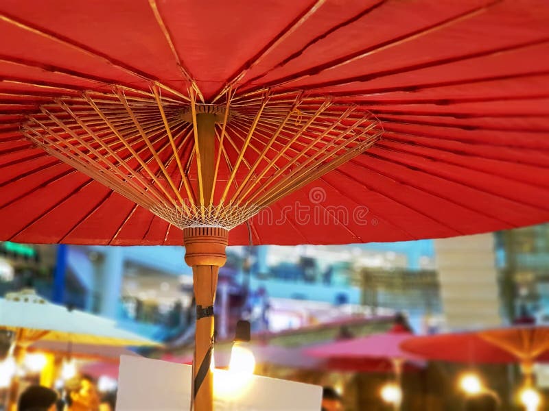 View Under Large Red Wooden Parasol Stock Image - Image of summer ...