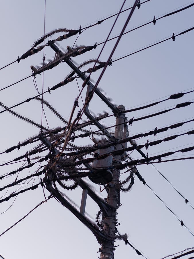 Low Angle View of Utility Pole Stock Image - Image of japan, black ...