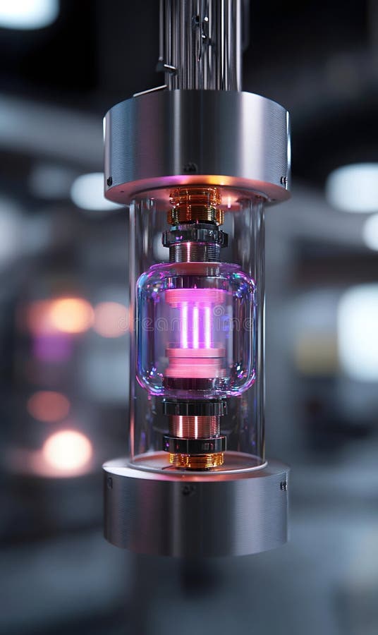 Low-Angle View of Vertical Cryostat in Quantum Lab Stock Photo - Image ...