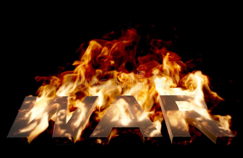 Low-angle View of WAR Word on Fire with High Flames on Black Stock ...