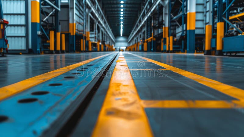 Low-angle View of Warehouse Interior with Floor Markings Stock ...