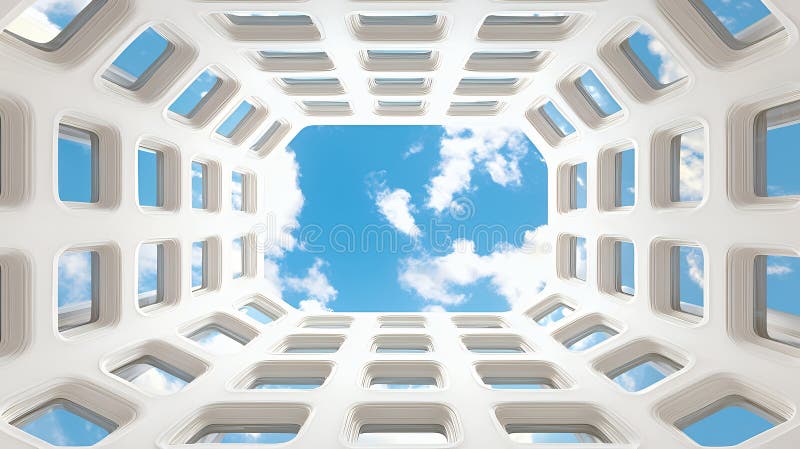 Modern Architectural Building Perspective with Many Windows, Blue Sky ...