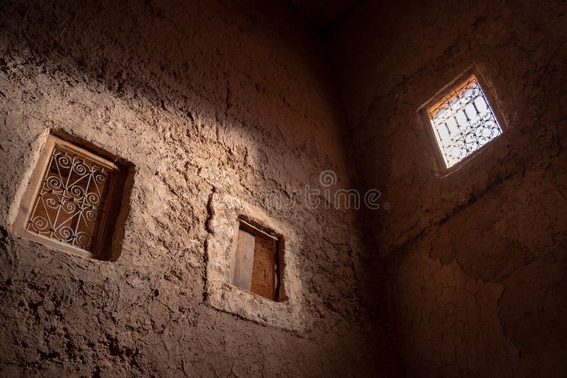 Low Angle View of Windows in Old Clay House Stock Image - Image of wall ...