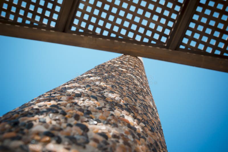 Low Angle View on Wooden Shade of Seating Bench with Pebble Stone ...