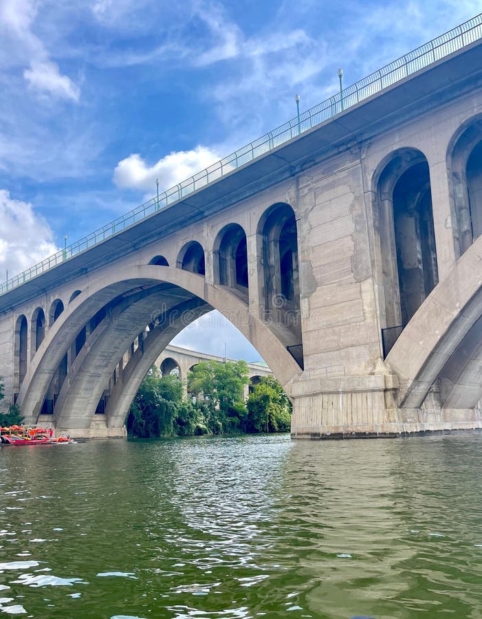 Low Angle of Washington DC Waterfront on a Huge Bridge and Blue Sky ...