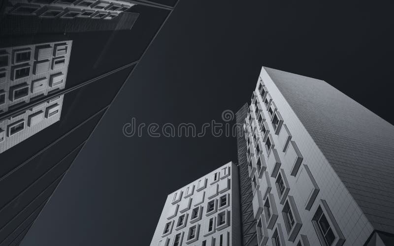 Low Angle Worm`s-eye View Shot of Modern White Buildings with ...