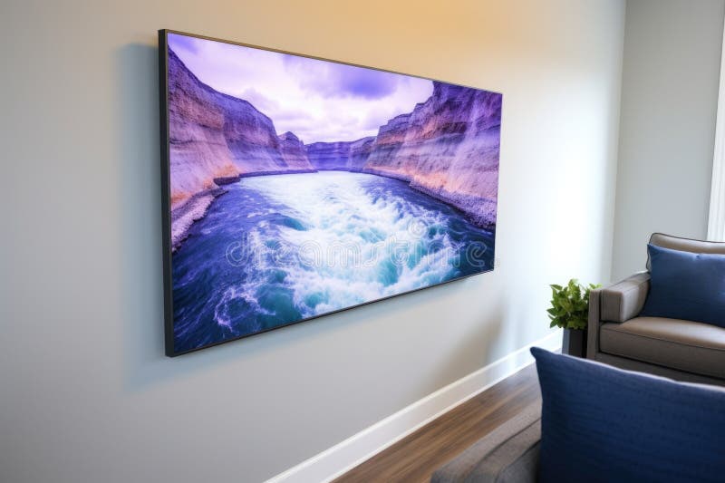 Low-angled Shot of Large Smart Tv Hung on a Wall Stock Image - Image of ...