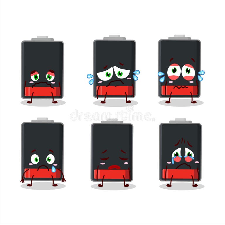 Low Battery Cartoon Character with Sad Expression Stock Vector ...