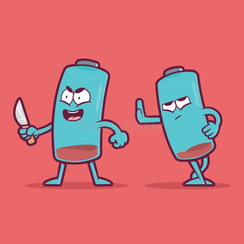 Low Battery Characters with Angry Faces Vector Illustration. Stock ...