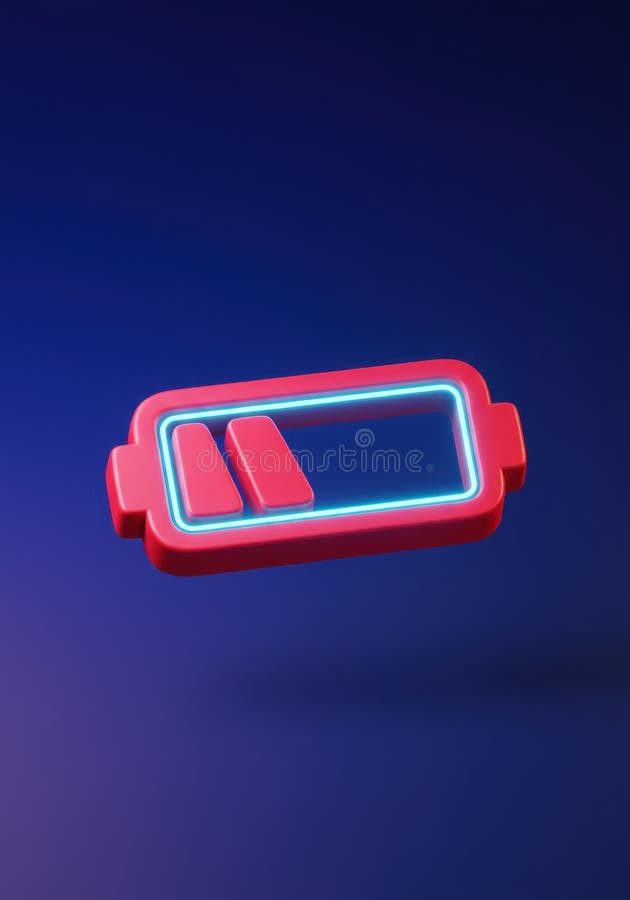 Low Battery 3D Neon Icon on Blue Background Stock Illustration ...