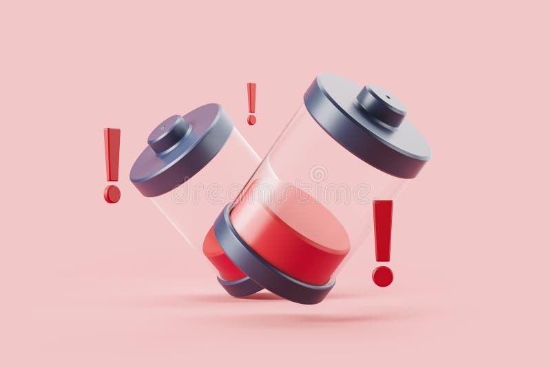 Low Battery with Exclamation Mark on Pink Background Stock Illustration ...