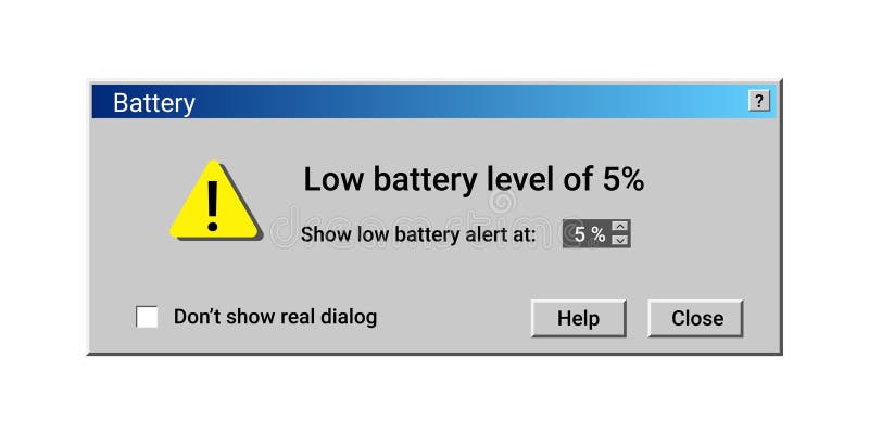 Low Battery Level Notification. Laptop Message about Power Stock Vector ...