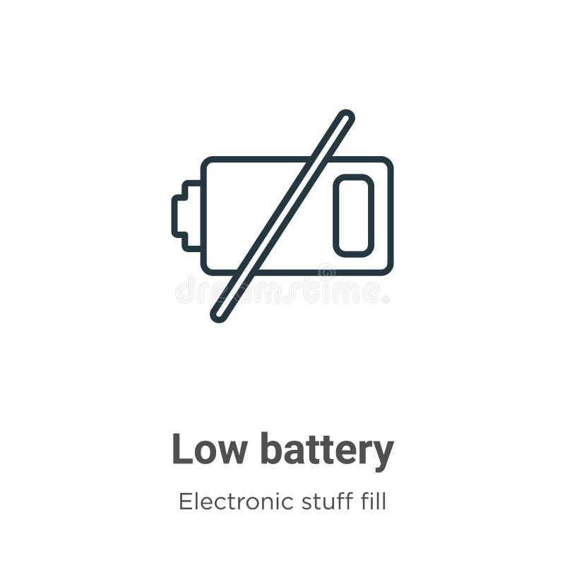 Low Battery Outline Vector Icon. Thin Line Black Low Battery Icon, Flat ...