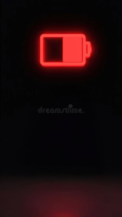 Low Battery Warning Icon Illuminated in Red on a Dark Background ...