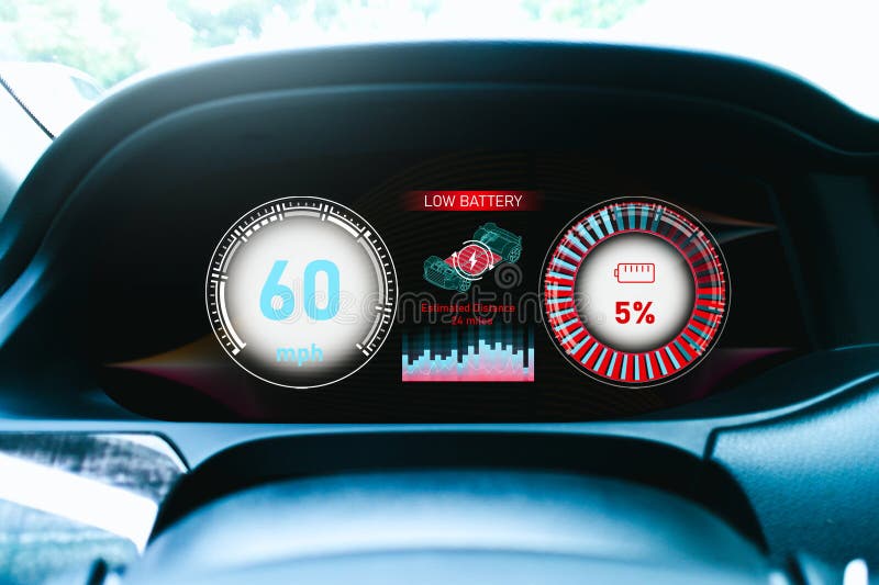 Low Battery Warning Light on Instrument Panel of EV Electric Vehicle ...