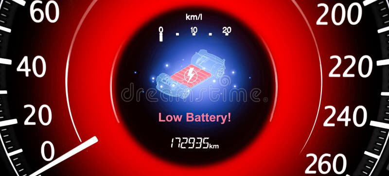 Low Battery Warning Light on Speedometer Instrument Panel of EV ...