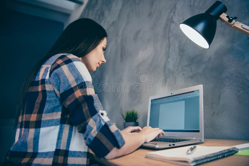 Low Below Angle Profile Side View of Her she Nice Attractive Executive ...