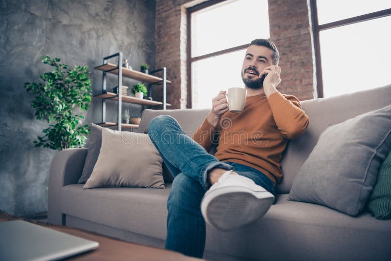 Low Below Angle View Portrait of His he Nice-looking Attractive ...