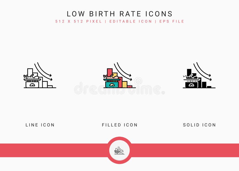 Low Birth Rate Icons Set Vector Illustration with Solid Icon Line Style ...