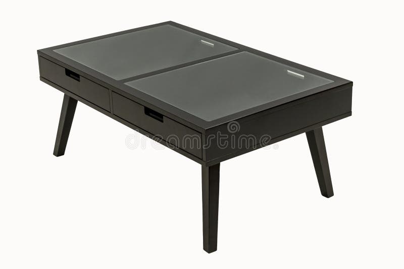 Low Black Table with Drawers and Glass Inserts Stock Photo - Image of ...
