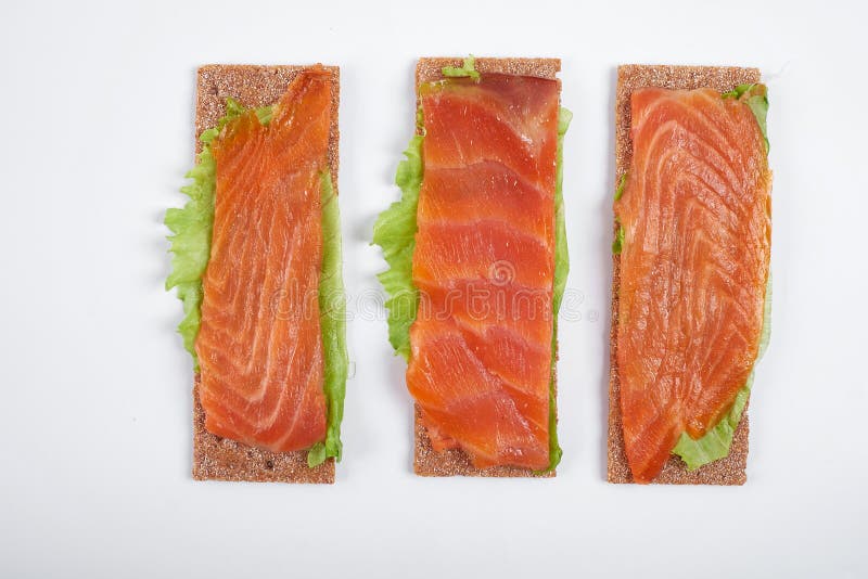 Low Caloric Open Sandwich with Red Fish. Isolated on White Background ...
