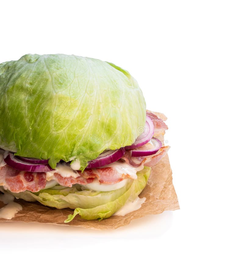 Low Calorie Burger Isolated on White. Organic Fresh Hamburger Concept ...