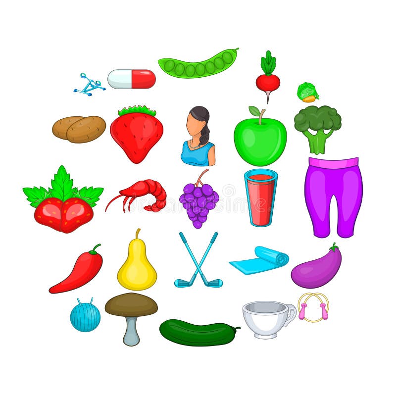 Low Calorie Icons Set, Cartoon Style Stock Vector - Illustration of ...