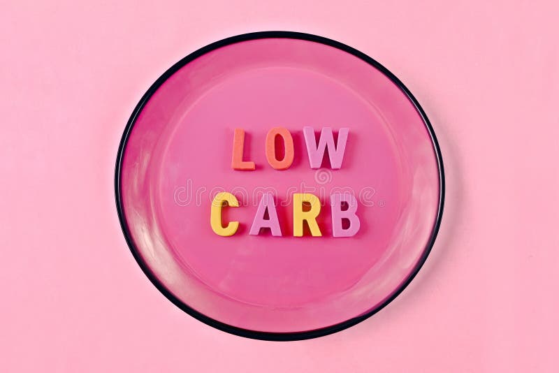 Low Carb Lettering on a Pink Plate. Nutritional Concept Stock Image ...