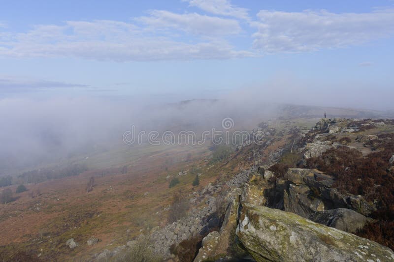 Low Clouds Tumble Over Baslow Edge, High in the Derbyshire Peak ...
