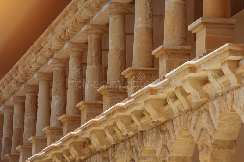 Low Columns of Orange Limestone Stone, Elements of External ...