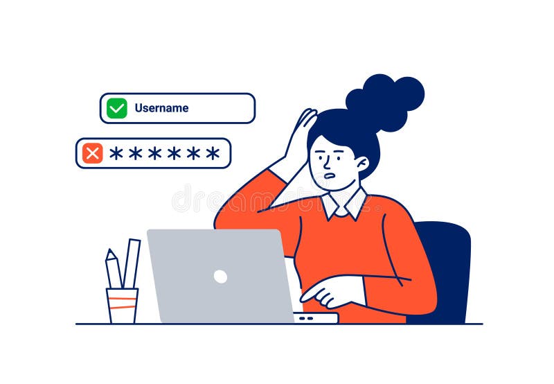 Low Cyber Security. a Female Character Has Problems with a Password or ...