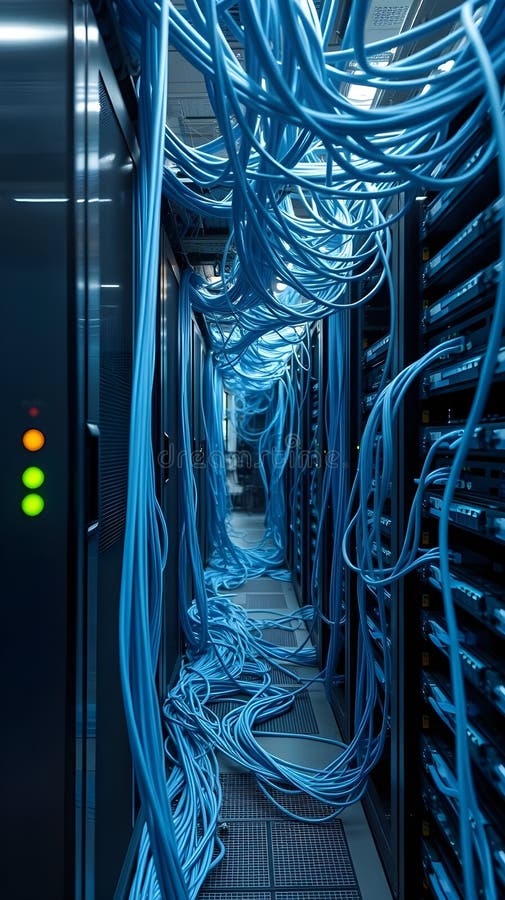 Low of Data through Servers and Network Cables Stock Illustration ...