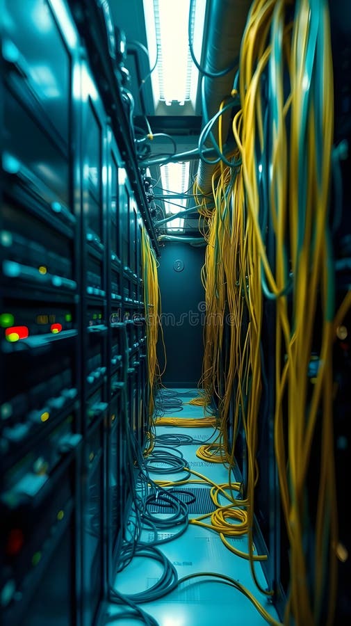 Low of Data through Servers and Network Cables Stock Illustration ...