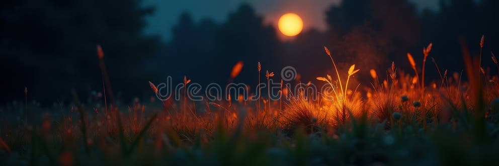 Low Firelight Illuminates Tall Grass, Creating a Warm, Inviting Scene ...