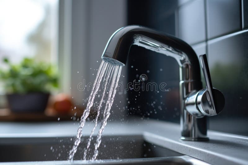 Low-flow Kitchen Faucet with Droplets Falling Stock Photo - Image of ...