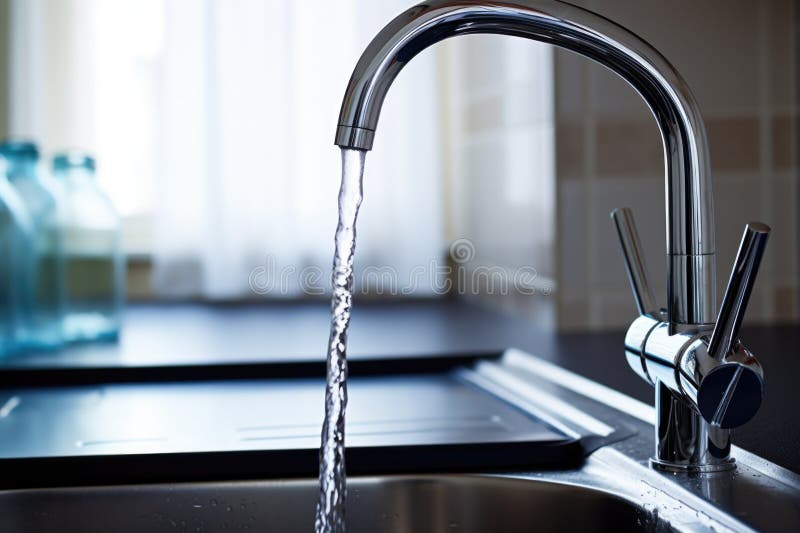 Low-flow Kitchen Sink Tap with a Stream of Water Stock Image - Image of ...